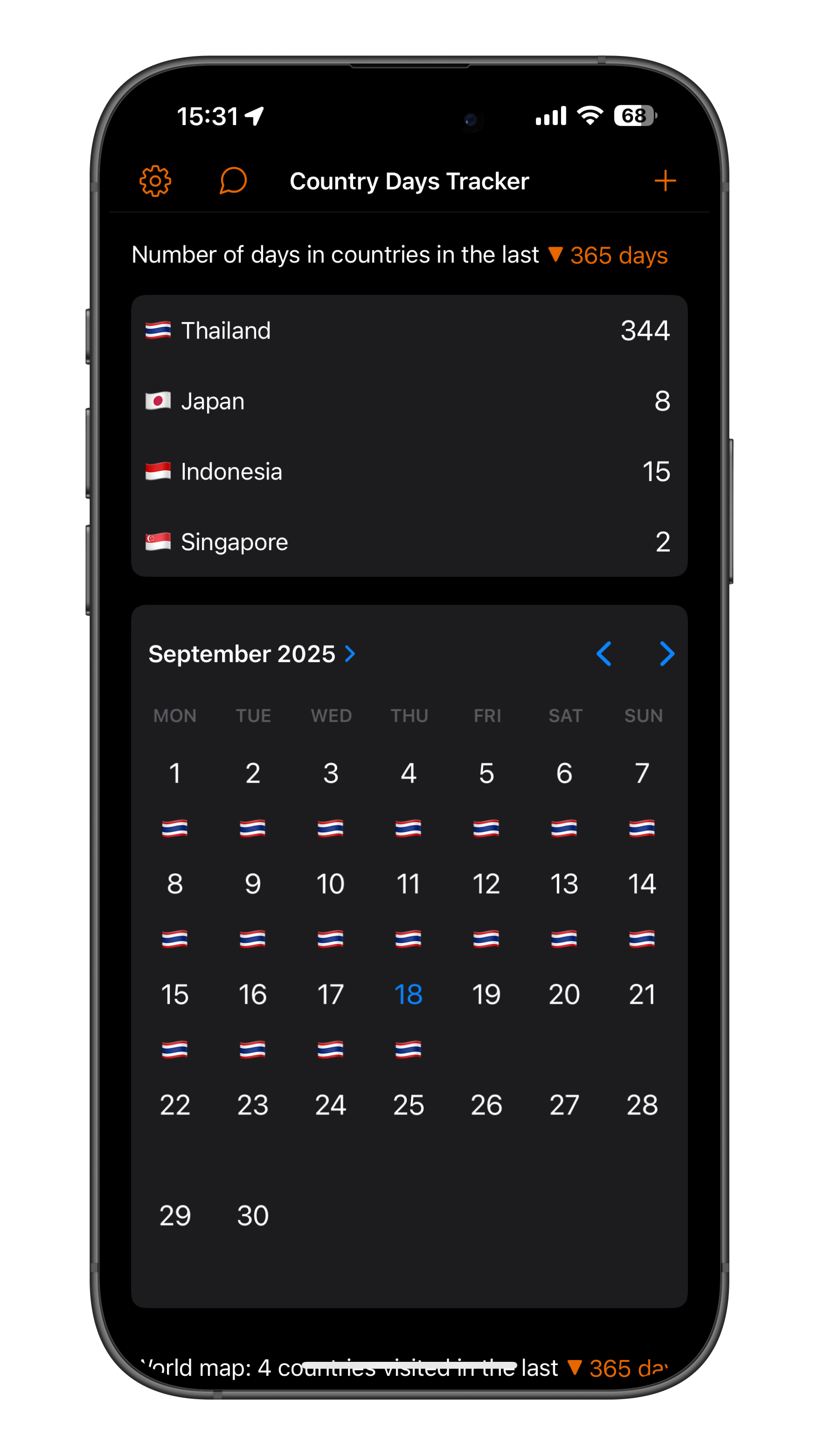 Country Days Tracker — iOS App